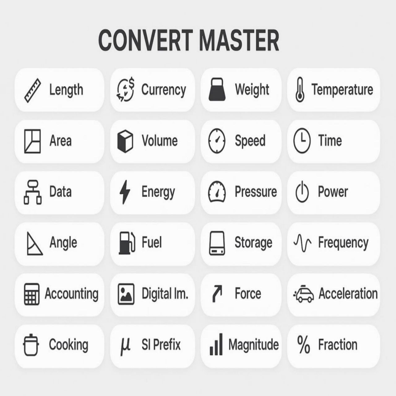 Convert Master | Convert cm, ft, in, mm, km, m, yd, mi, lbs, oz, liters ...